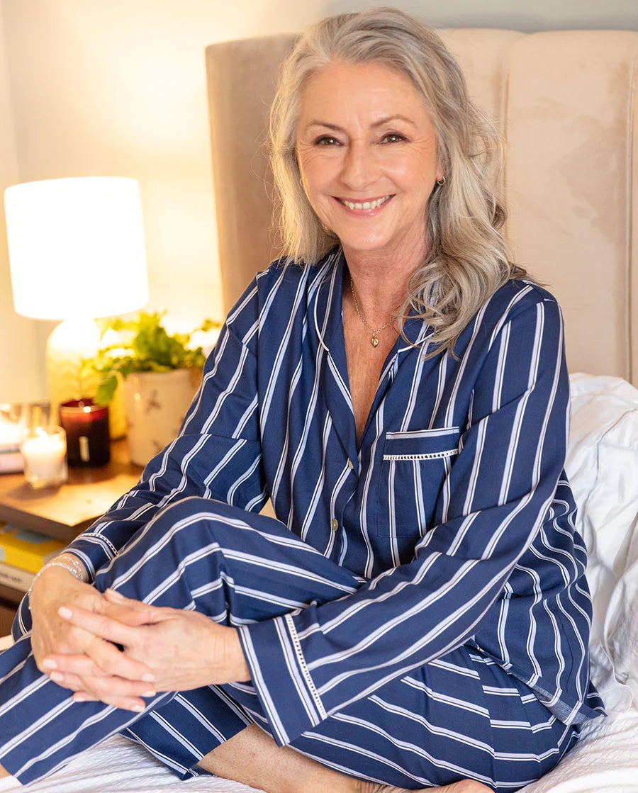 Nora Rose Evette Blue Stripe Pyjama Set Cyberjammiesca